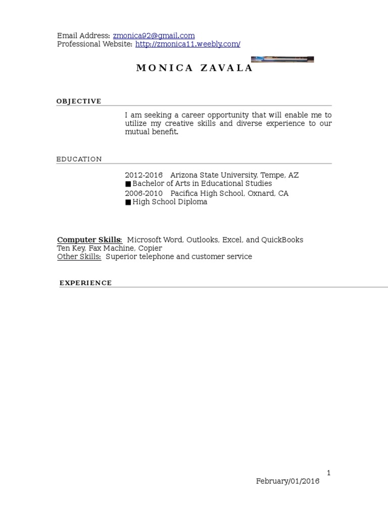 Little Monica Resume | PDF