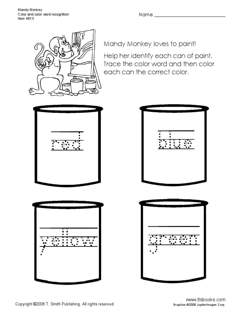 Mandy Monkey Loves To Paint! Help Her Identify Each Can of Paint. Trace ...