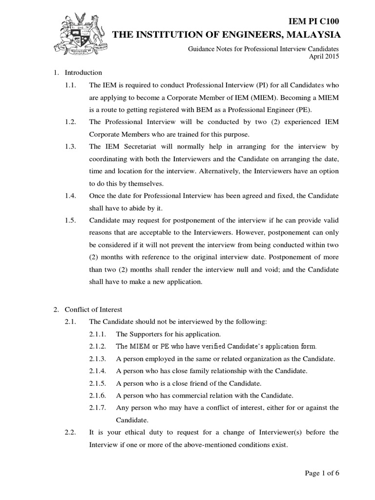 IEM PI C100 - Guidance Notes For PI Candidate PDF | PDF | Essays ...