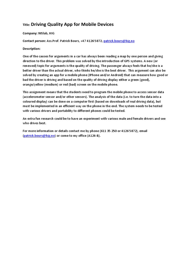 Mobile App for Driving Quality Assessment | PDF