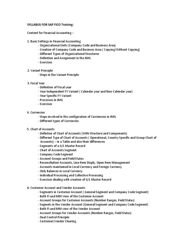 SAP FICO Training Syllabus Overview | PDF | Payments | Depreciation