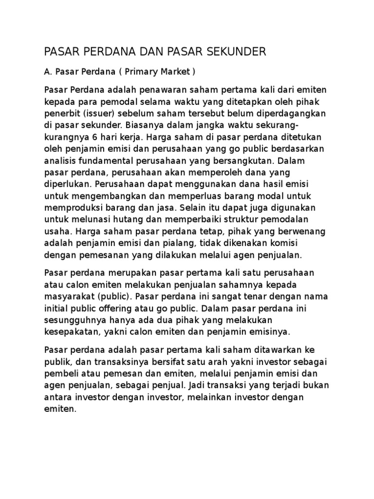Pasar Perdana Dan Pasar Sekunder | PDF