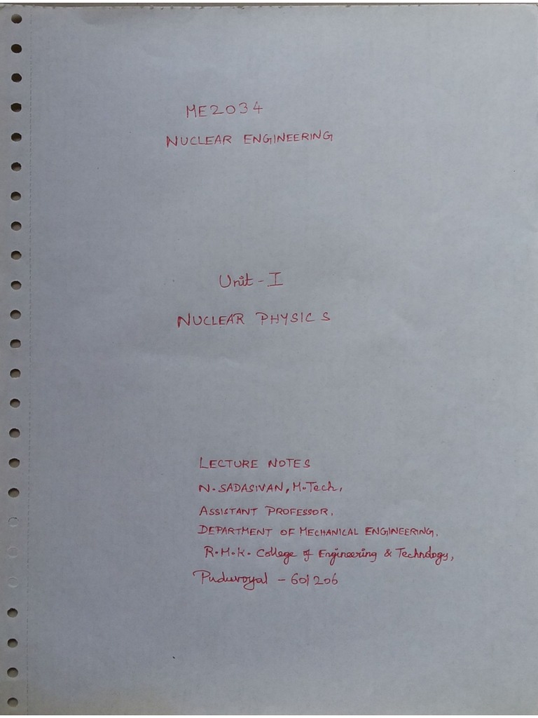 Nuclear Engineering - Unit 1 - Atomic Physics | PDF | Nuclear Physics ...