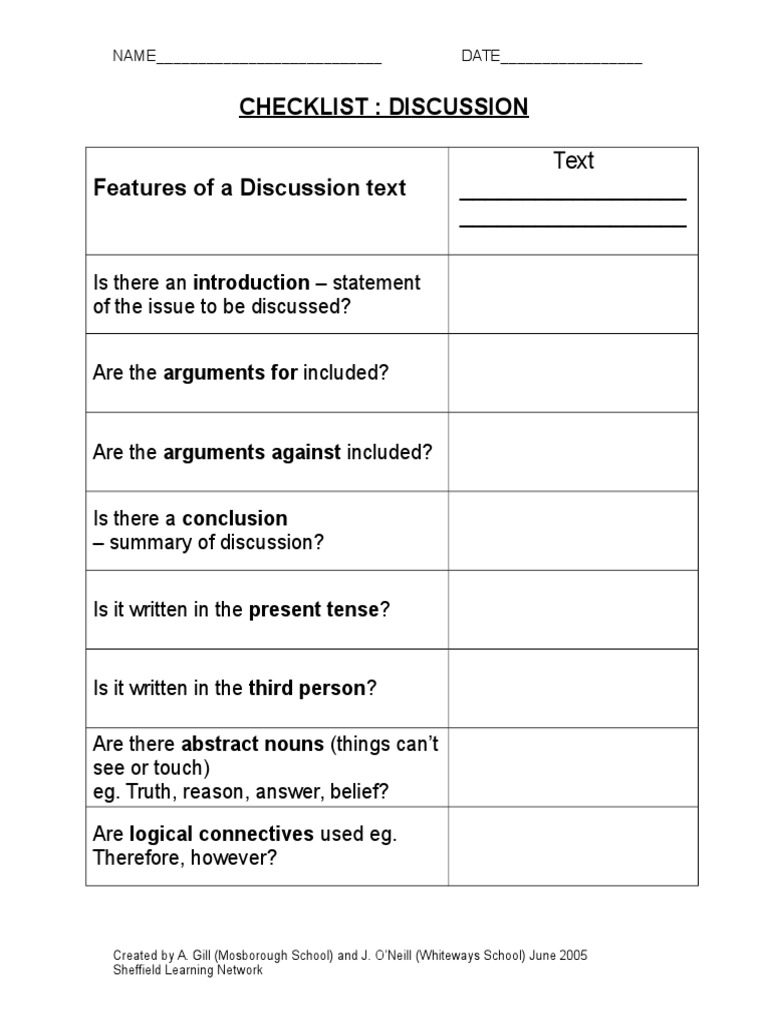 Checklist: Discussion: Text | PDF