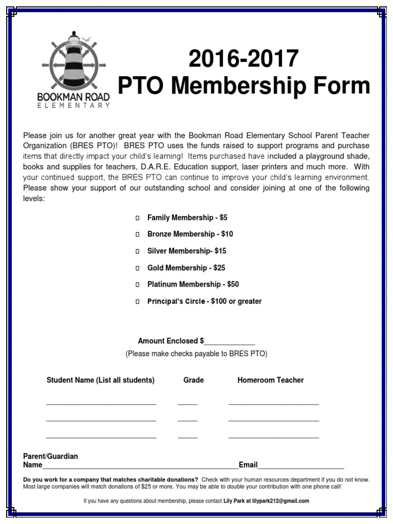 2016-17 Pto Membership Form 1 | PDF