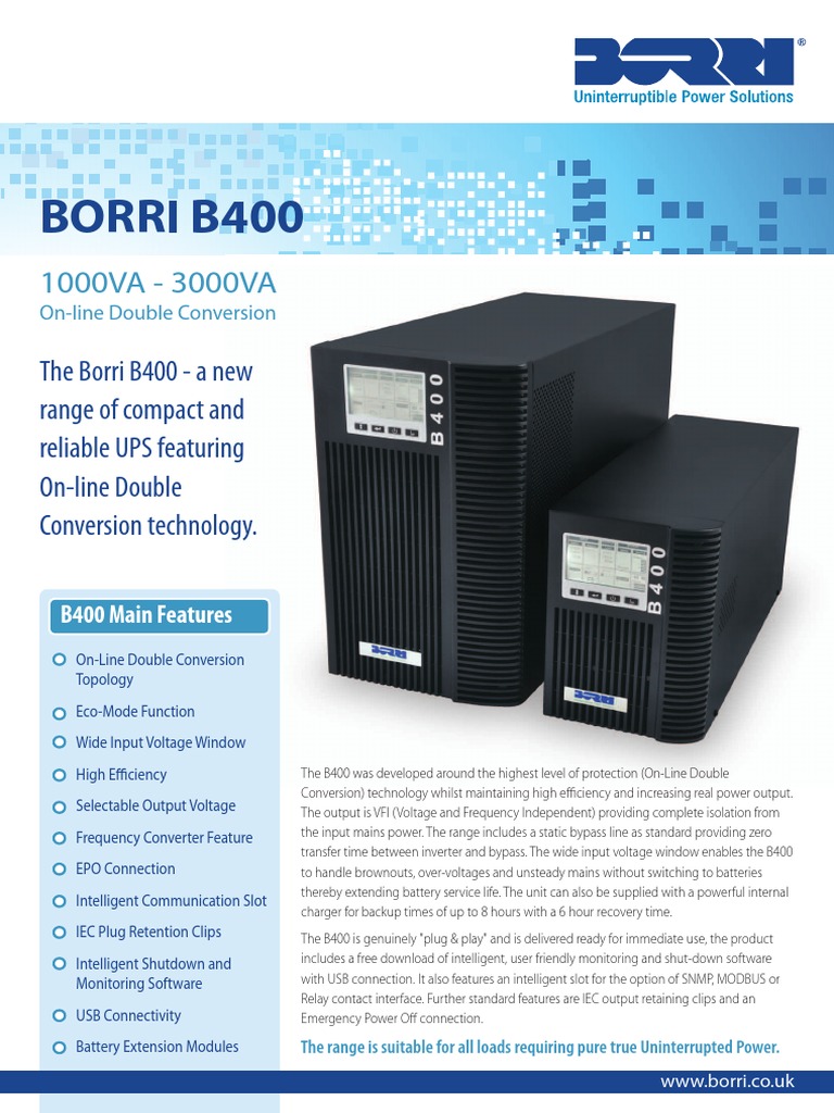 Borri B400 UPS Overview and Specs | PDF | Power Inverter | Electricity