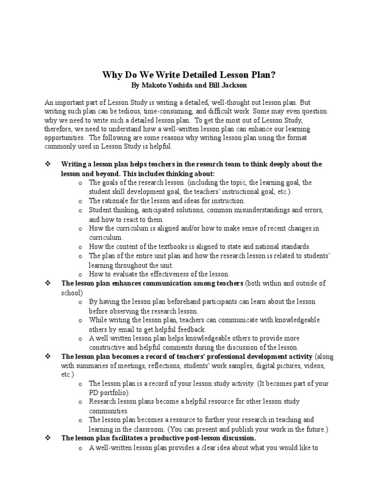Why Do We Write Detailed Lesson Plan? | PDF | Lesson Plan | Pedagogy