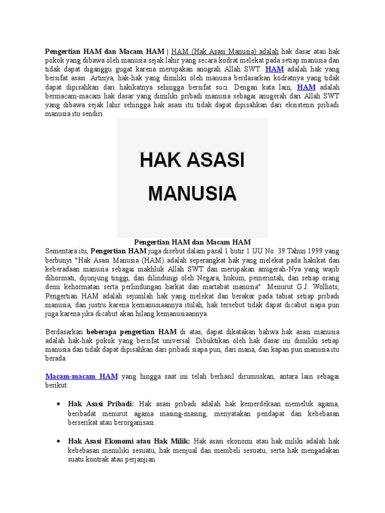 Pengertian HAM Dan Macam HAM | PDF