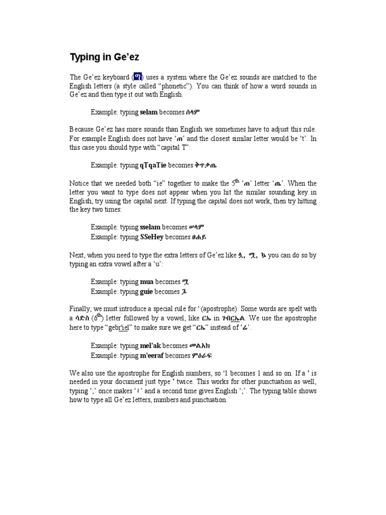 Ge’ez Typing Guide and Keyboard Setup | PDF