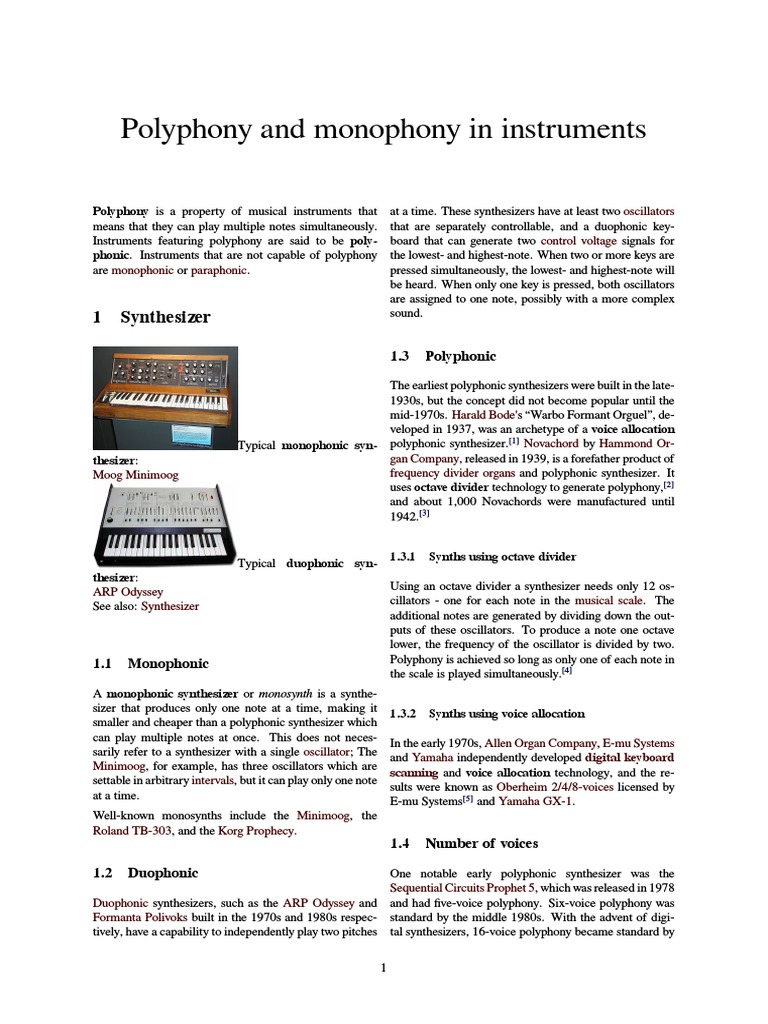 Polyphony and Monophony in Instruments | PDF | Synthesizer | Music Theory