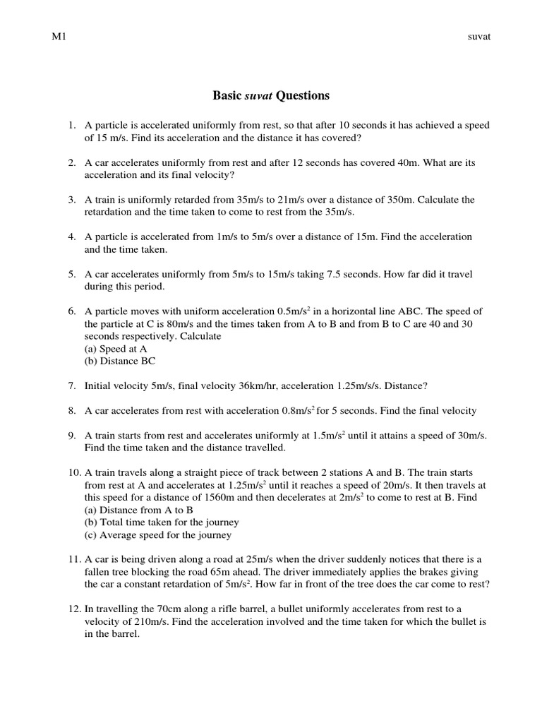 Basic SUVAT Questions and Solutions | PDF | Science & Mathematics