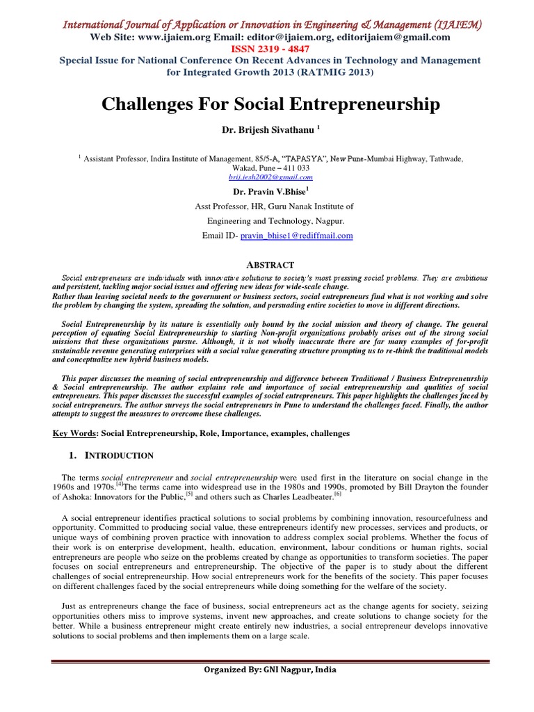 Challenges in Social Entrepreneurship | PDF | Social Entrepreneurship ...