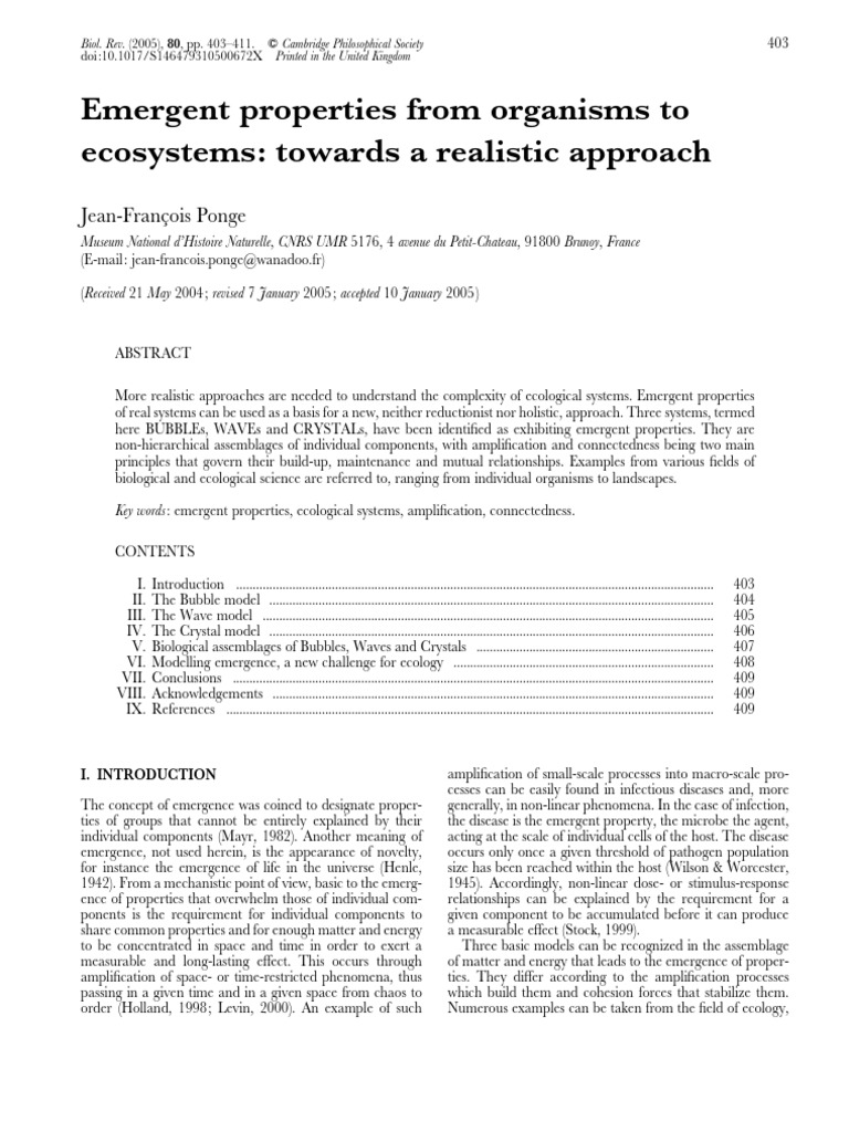 Emergent Properties From Organisms To Ecosystems-Towards A Realistic ...