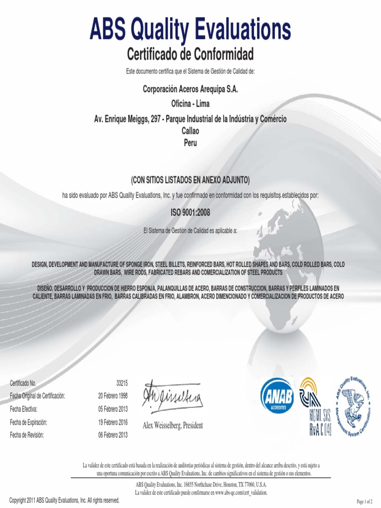 Certificado ISO 9001 33215 19Feb16.pdf | Gestión de la calidad ...