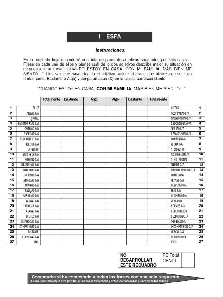Esfa (Escala de Satisfaccion Familiar) | PDF