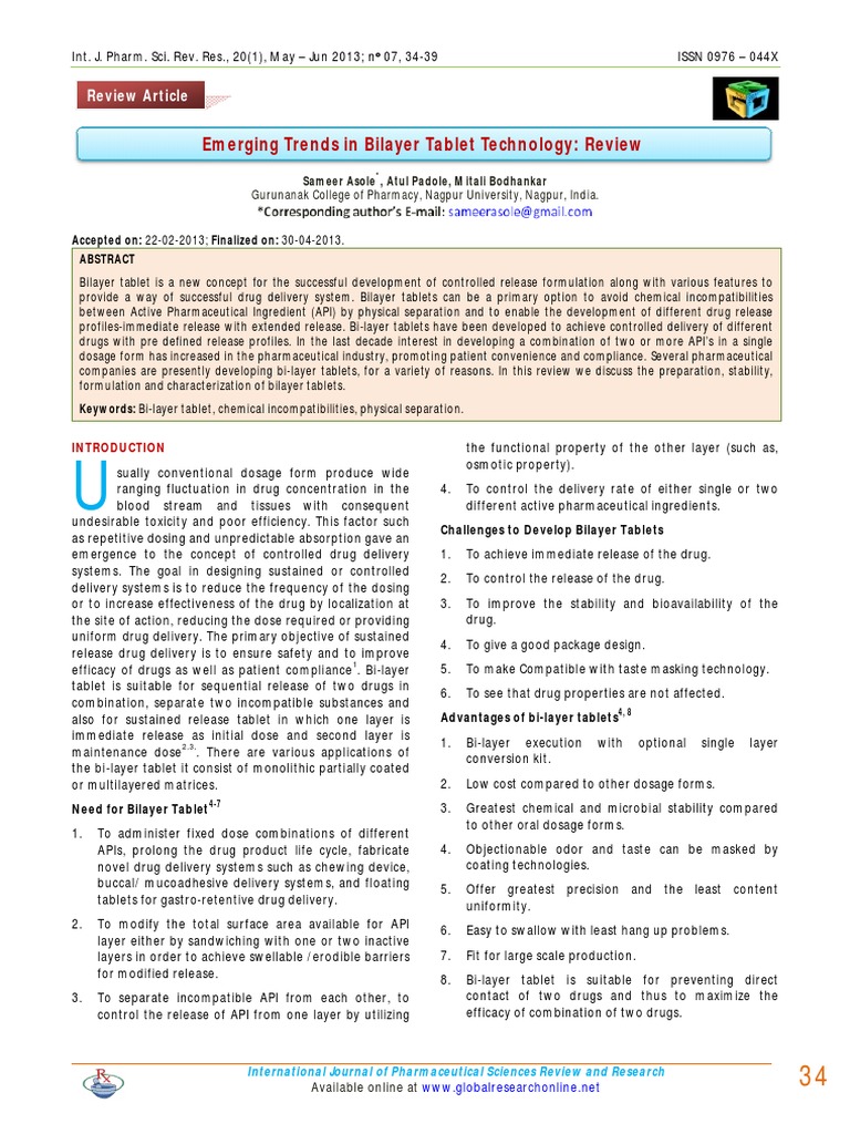Bilayer Tablet | PDF | Tablet (Pharmacy) | Pharmaceutical Formulation