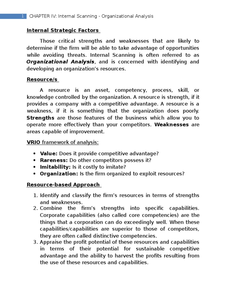 Internal Scanning: Organizational Analysis | PDF | Value Chain ...