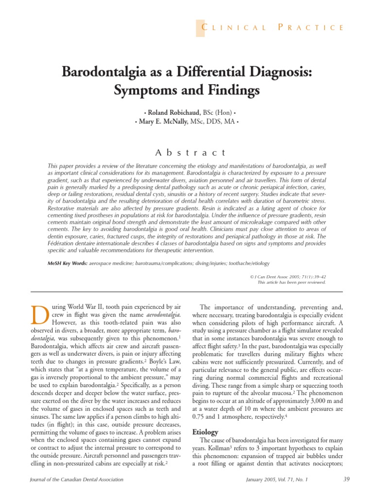 Barodontalgia As A Differential Diagnosis PDF | Download Free PDF ...