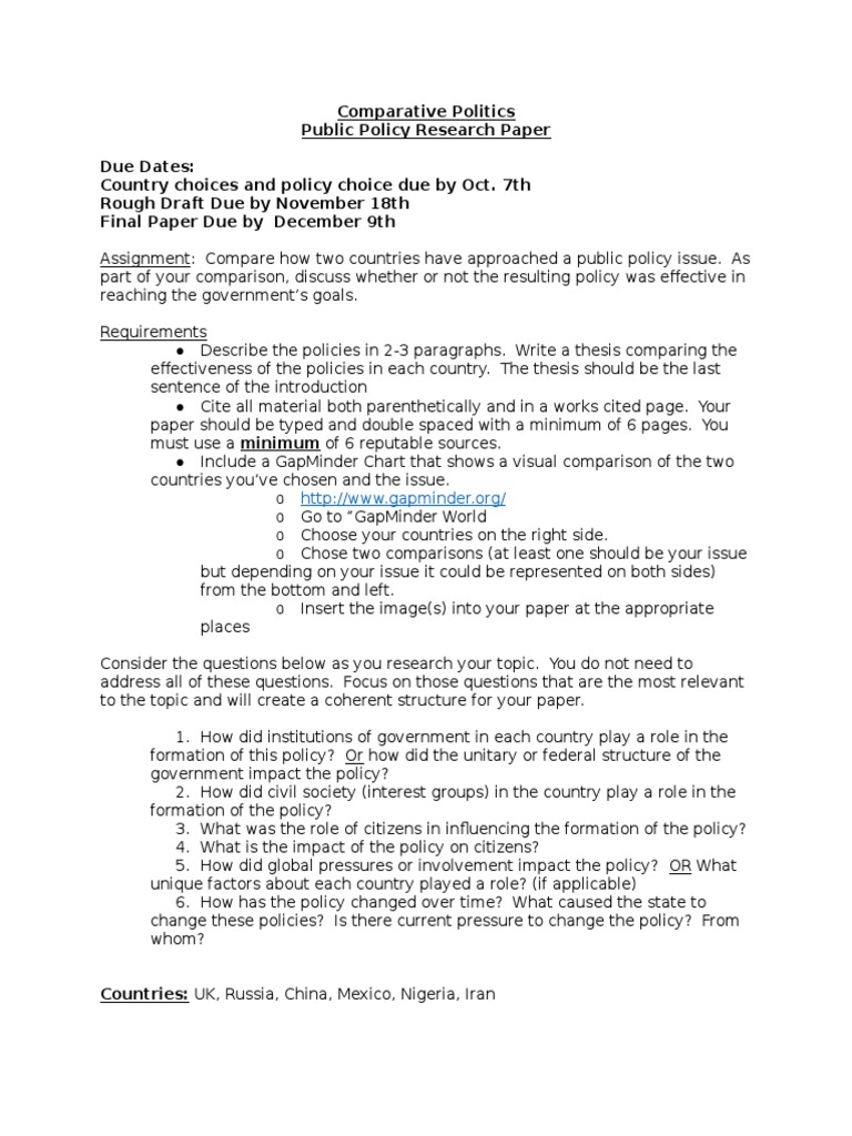 Comparative Politics Public Policy Term Paper | PDF | Thesis | Social ...