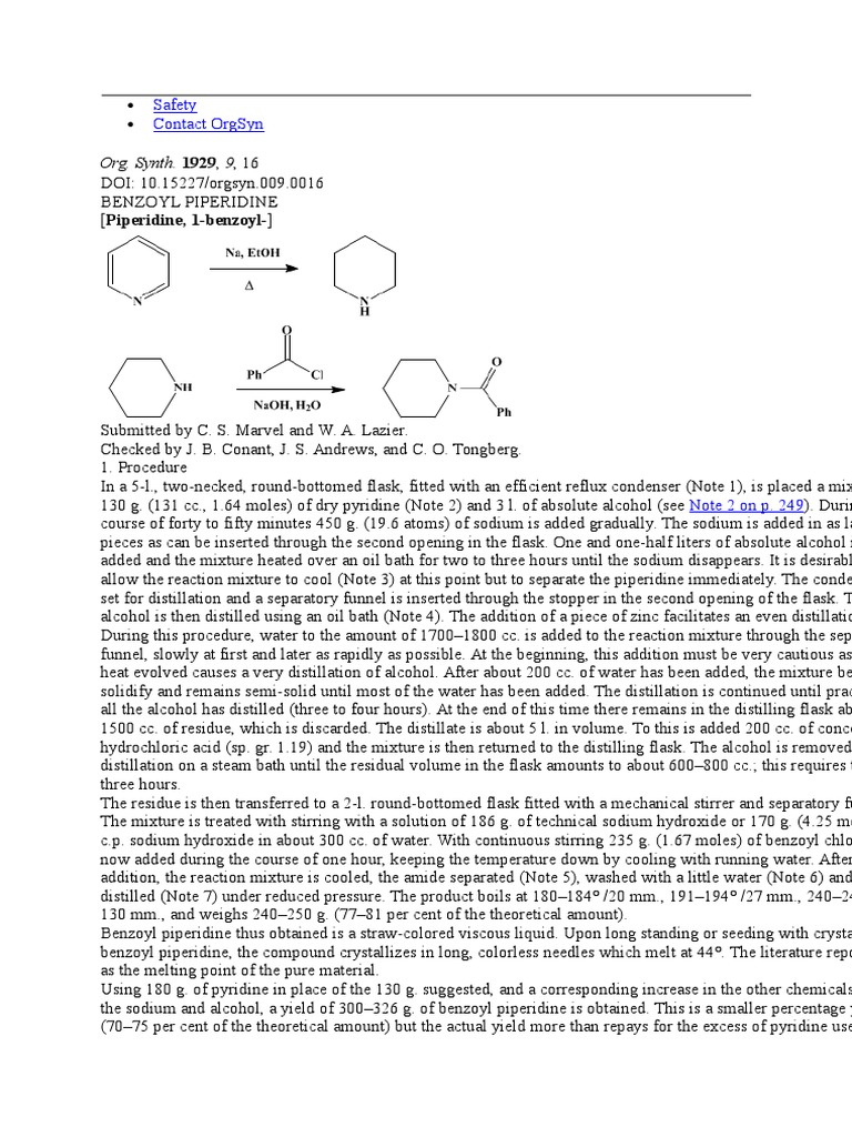 Piperidine Synthesis | PDF | Distillation | Pyridine