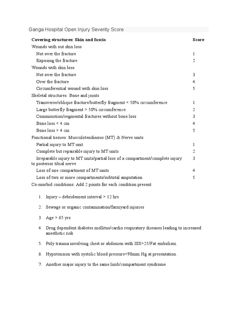 Ganga Hospital Open Injury Severity Score | PDF