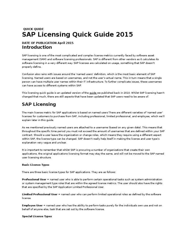 SAP License QUICK GUIDE | PDF | Sap Se | License