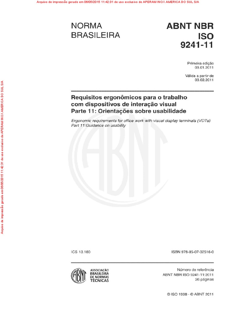 NBR Iso 9241-11 (2011) | PDF | Usabilidade | Informação