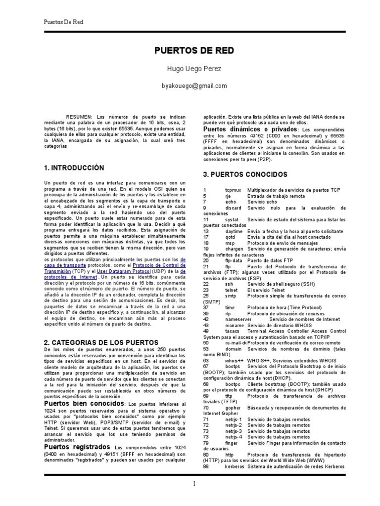 Puertos de Red | PDF | Protocolos Osi | Estándares de red