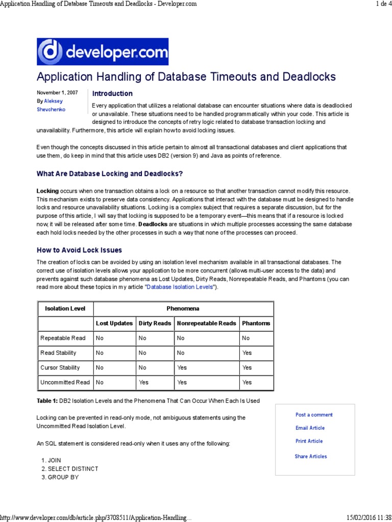 Application Handling of Database Timeouts and Deadlocks - Aleksey Shevchenko | PDF | Information ...