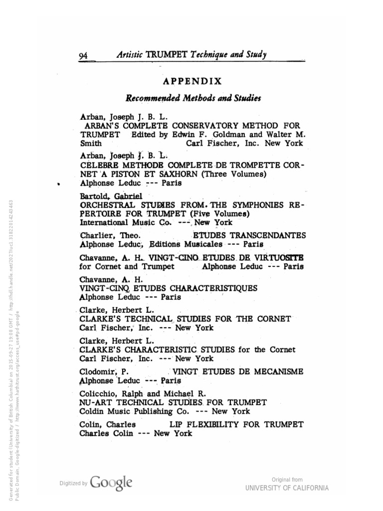 Old List of Trumpet Books | PDF | Trumpet | Musical Instruments