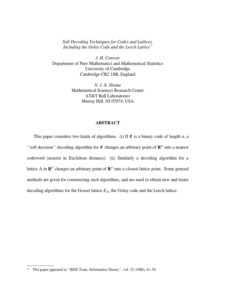 Golay Codes | PDF | Lattice (Group) | Forward Error Correction Golay Codes | PDF | Lattice (Group) | Forward Error Correction