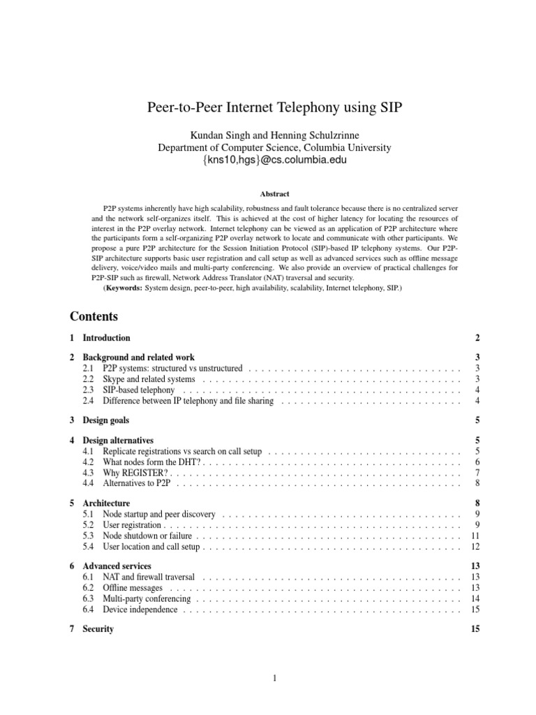 Peer-to-Peer Internet Telephony Using SIP | PDF | Peer To Peer ...