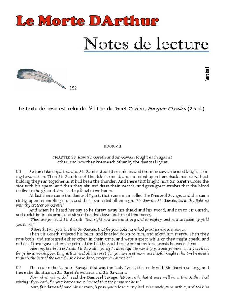 "Le Morte DArthur": Notes de Lecture Volet 152 | PDF | Le Morte D ...