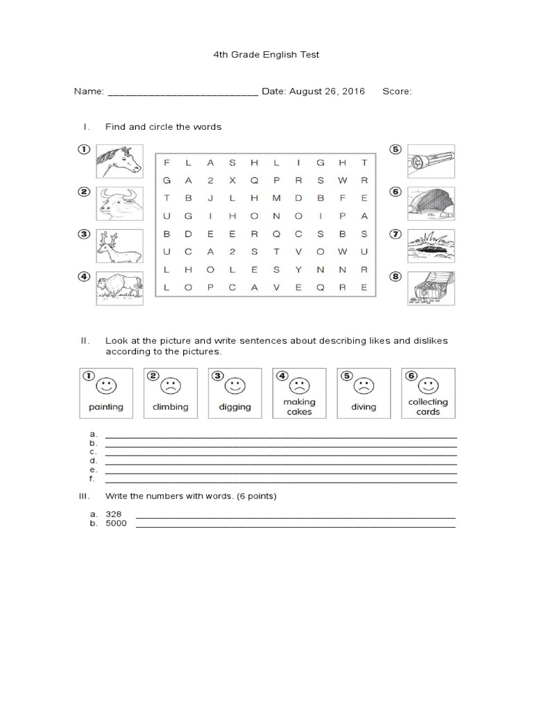 4th Grade English Test | PDF