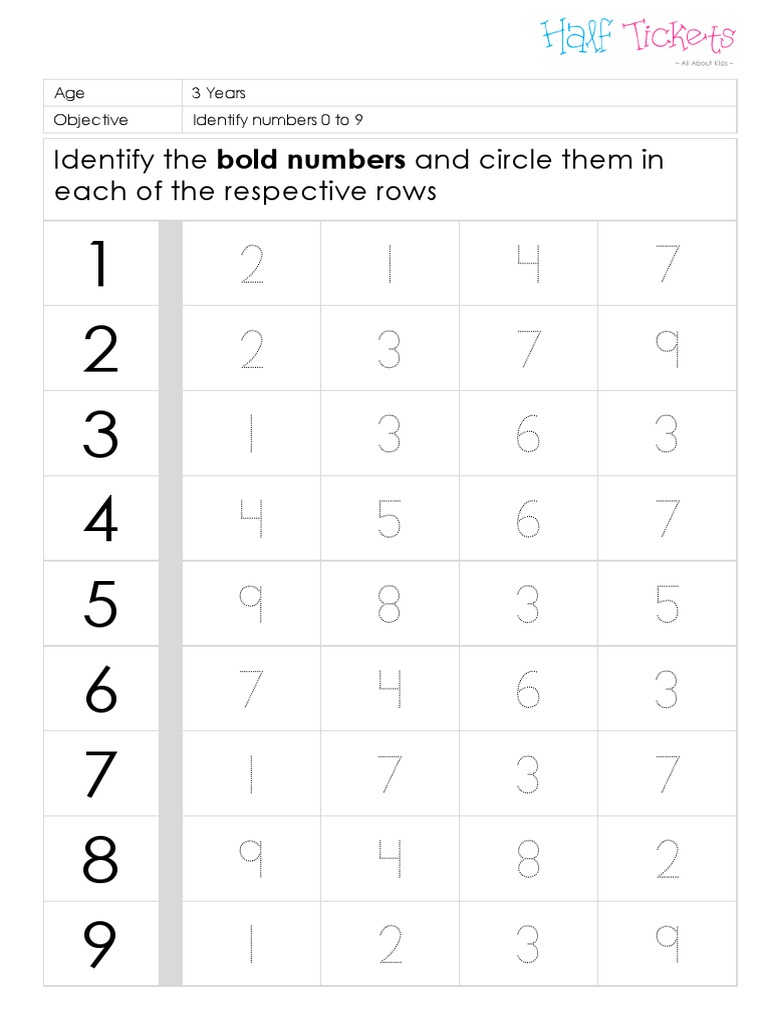 Identify Numbers 0 To 9 | PDF