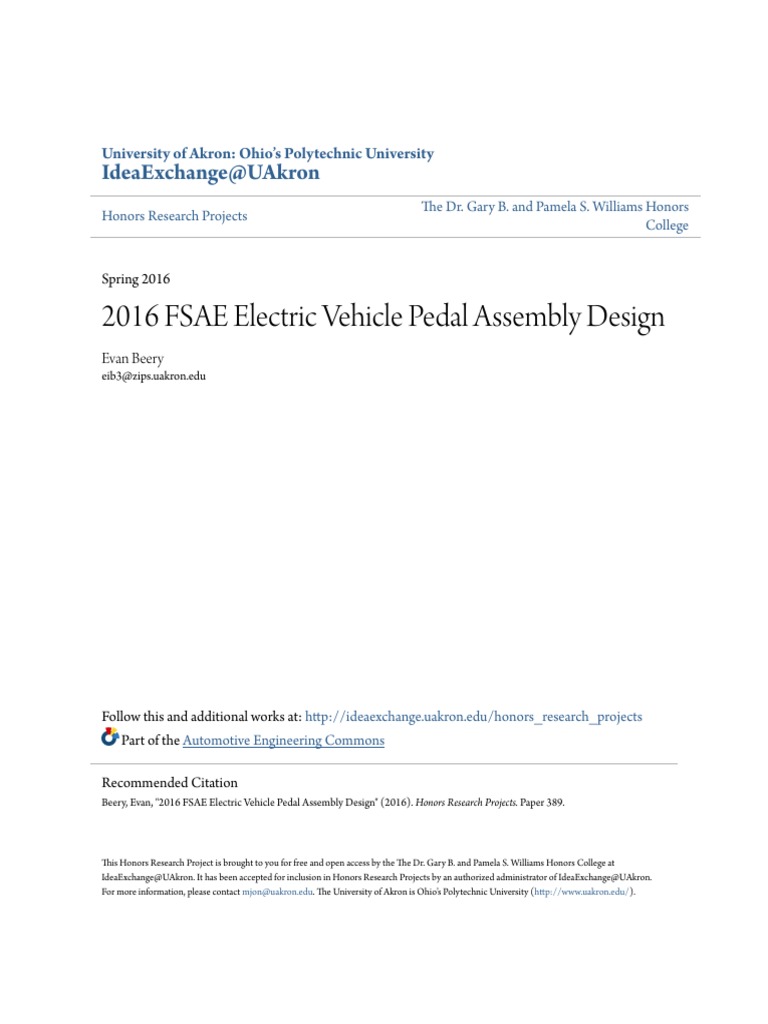 2016 FSAE Electric Vehicle Pedal Assembly Design PDF | PDF | Throttle ...