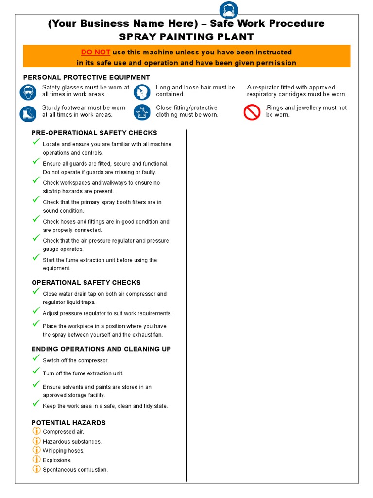 Safe Work Procedure for Spray Painting Operations | PDF | Chemistry ...