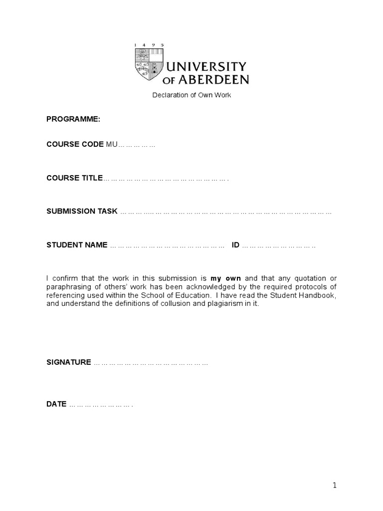 Form 2 Declaration of Own Work | PDF