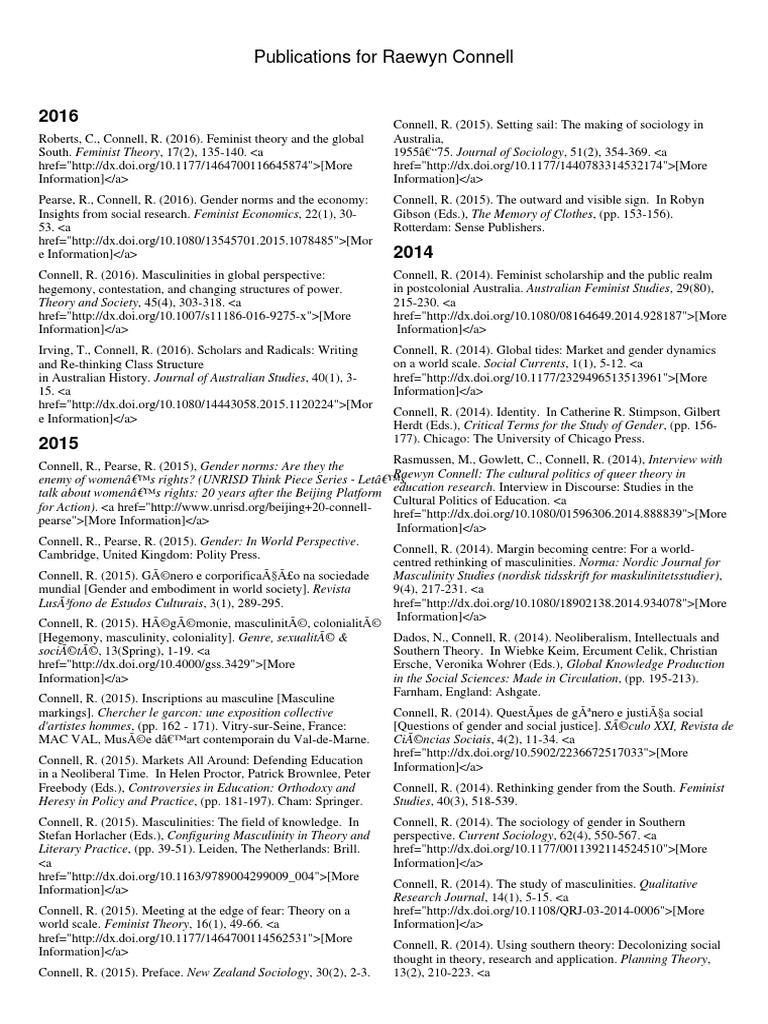 Raewyn - Connell Publications | PDF | Sociology | Masculinity
