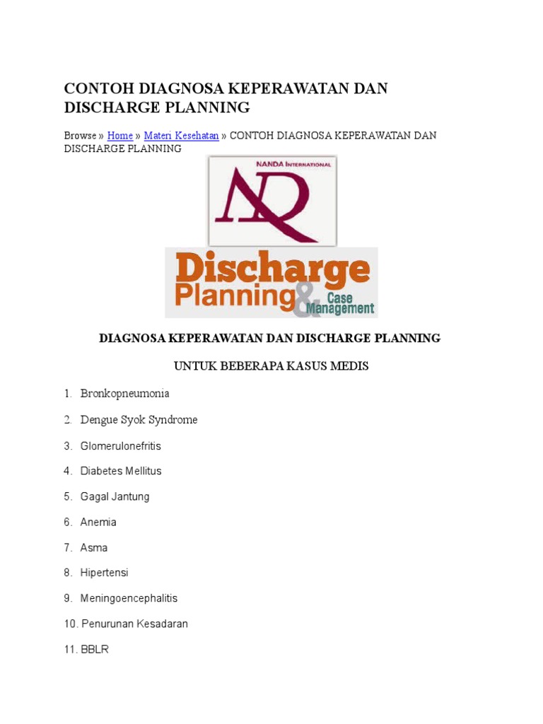 Contoh Diagnosa Keperawatan Dan Discharge Planning | PDF