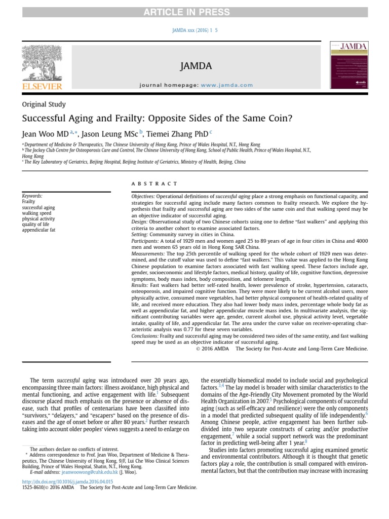 Successful Aging vs. Frailty Study | PDF | Ageing | Receiver Operating ...