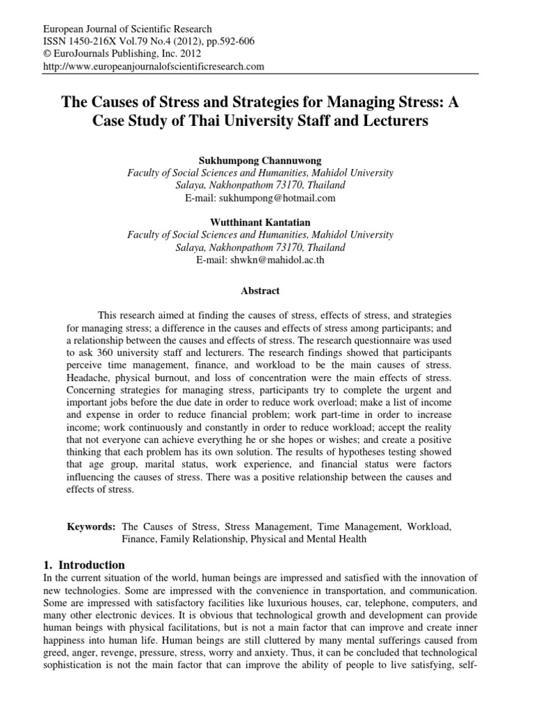The Causes of Stress and Strategies For Managing Stress - A Case Study ...