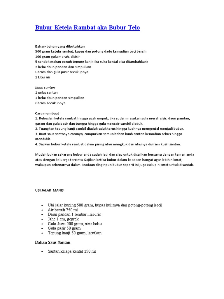 Bubur Ketela Rambat Aka Bubur Telo | PDF