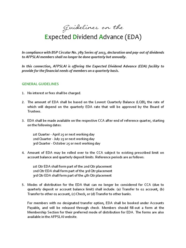 EDA Guidelines | Download Free PDF | Dividend | Deposit Account
