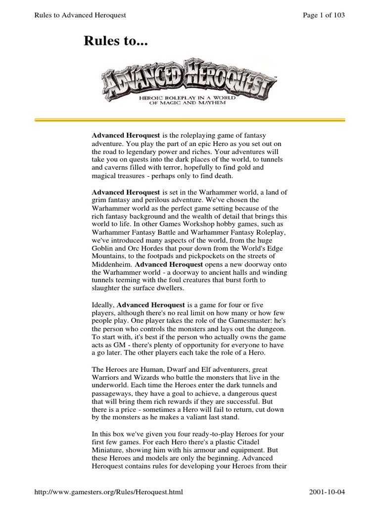 Advanced Heroquest - Rules | PDF | Role Playing Games | Gaming