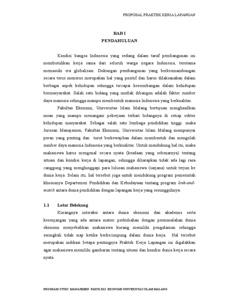 Contoh Proposal Magang Mahasiswa | PDF