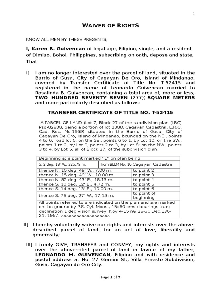 Affidavit of Waiver of Rights | PDF | Justice | Crime & Violence