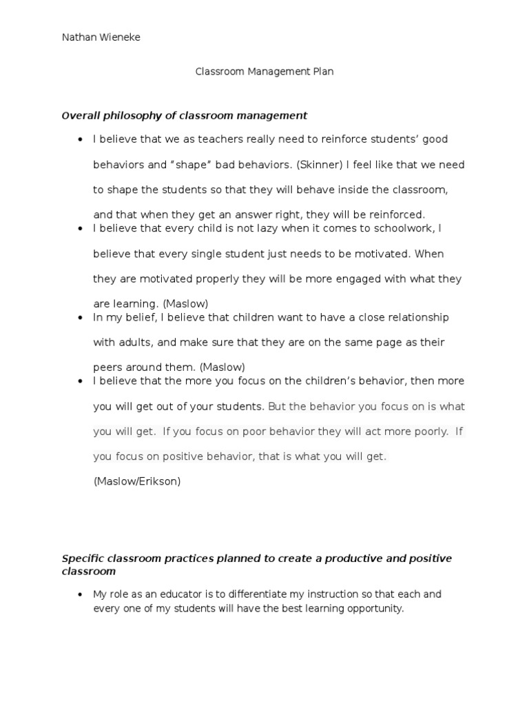 Classroom Management Plan Outline | PDF | Homework | Classroom Management