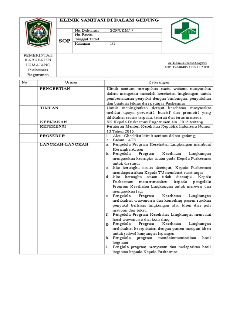 Sop Klinik Sanitasi Di Dalam Gedung | PDF