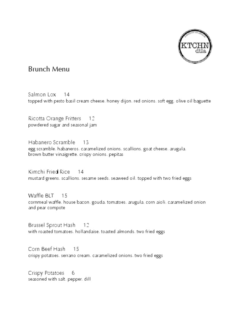 Dtla Brunch Menu Oct 2016